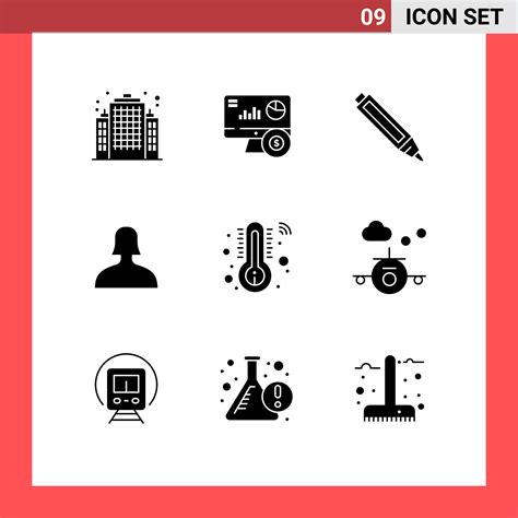 9 Creative Icons Modern Signs And Symbols Of Holiday Thermometer Pen Temperature Woman Editable