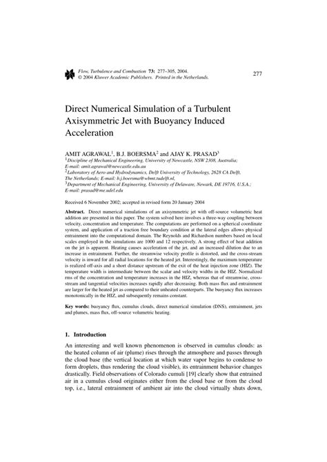 Pdf Direct Numerical Simulation Of A Turbulent Axisymmetric Jet With Buoyancy Induced Acceleration