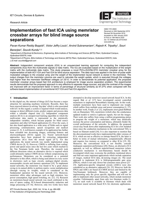 Pdf Implementation Of Fast Ica Using Memristor Crossbar Arrays For Blind Image Source Separations