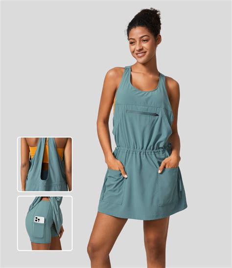 Womens Breezeful™ U Neck Backless Multiple Pockets Drawstring 2 Piece