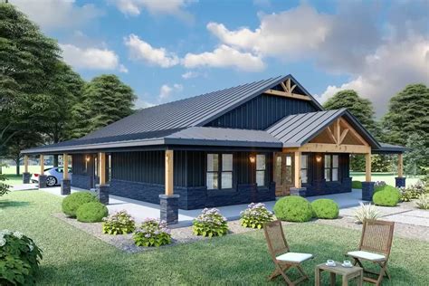 3 Or 4 Bed Barndominium House Plan With Wrap Around Porch And Carport