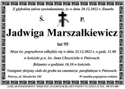 Nekrolog śp Jadwiga Marszałkiewicz Fleet pl