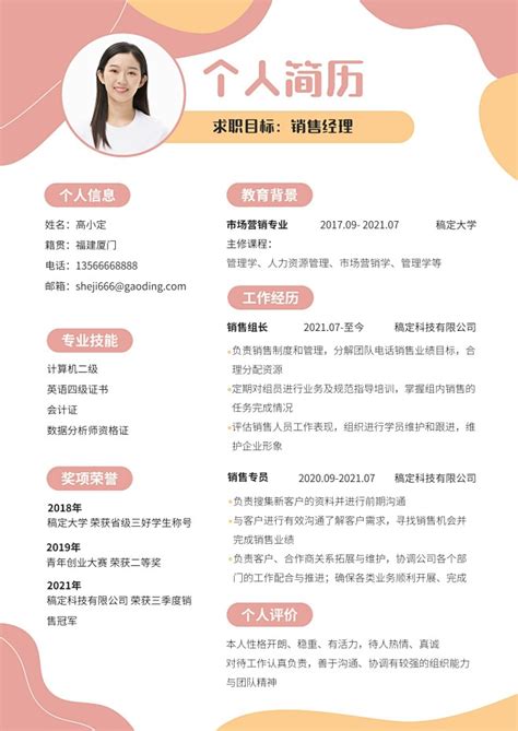 资深销售经理求职简约风简历