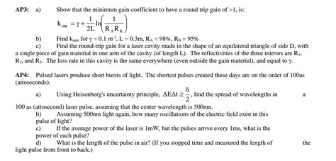 Solved Ap3 A Show That The Minimum Gain Coefficient To