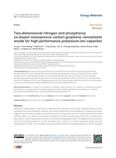 Pdf Two Dimensional Nitrogen And Phosphorus Co Doped Mesoporous