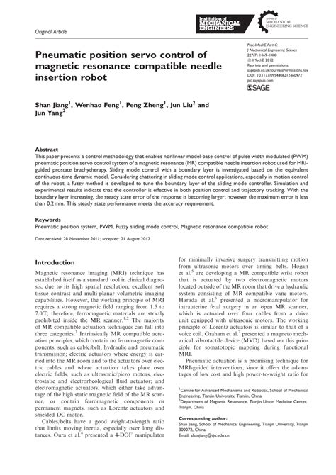 Pdf Pneumatic Position Servo Control Of Magnetic Resonance Compatible