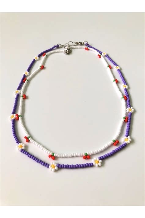 Handmade Minimal Boncuk Papatya kiraz Ikili Kolye Seti Fiyatı Yorumları Trendyol