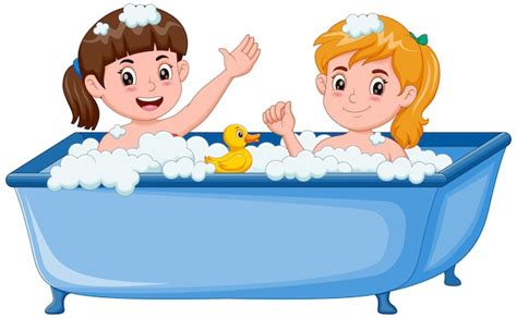 Premium Vector Cute Girls Take A Bath In The Bathtub Vector Illustration