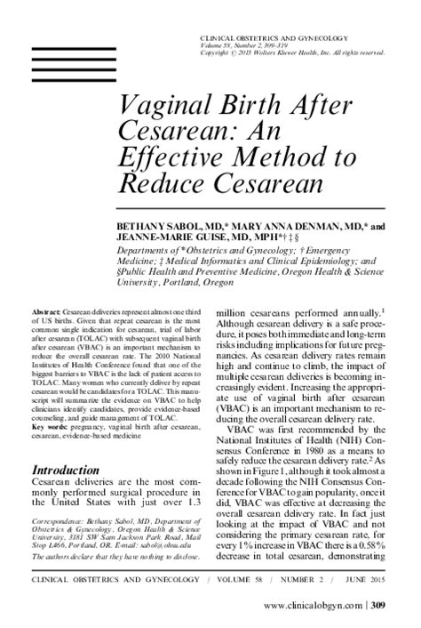Pdf Vaginal Birth After Cesarean
