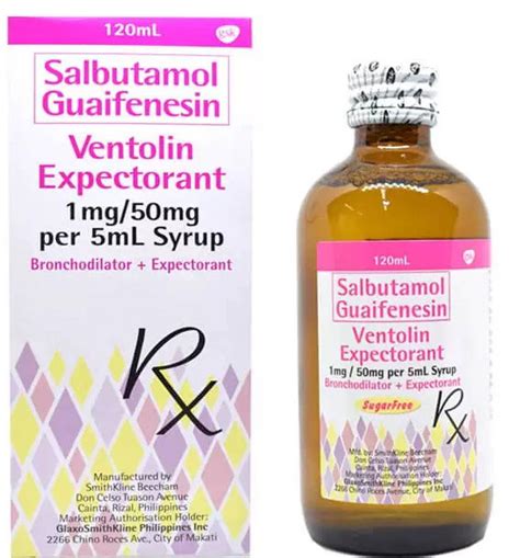 Ventolin Expectorant Salbutamol Guaifenesin 1mg 50mg Per 5ml Syrup 120ml Price In The