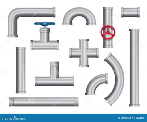 Realistic Pipes Water Tube Pipelines With Valves Joints And