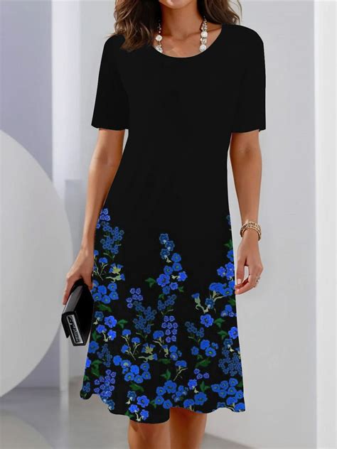 Floral Print Short Sleeve Crew Neck Dress Wonder Closets