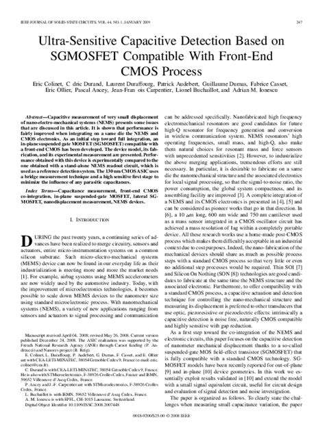 Pdf Ultra Sensitive Capacitive Detection Based On Sgmosfet Compatible With Front End Cmos