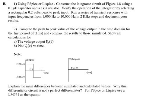 Solved B 1 Using Pspice Or Ltspice Construct The Integrator Circuit Of Figure 1 8 Using A 0