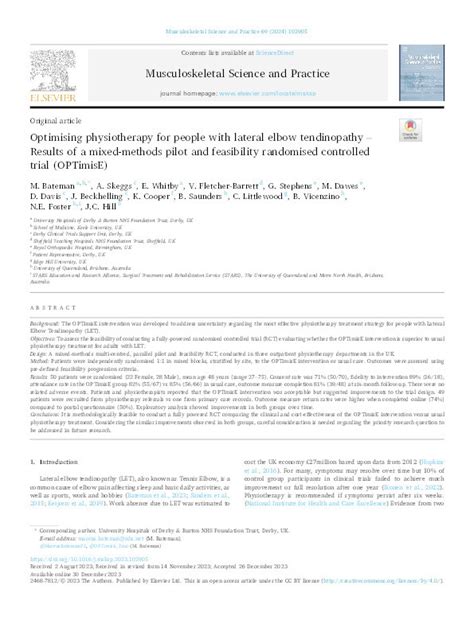 Optimising Physiotherapy For People With Lateral Elbow Tendinopathy