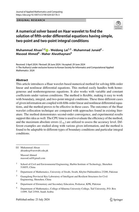 Pdf A Numerical Solver Based On Haar Wavelet To Find The Solution Of