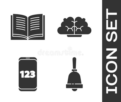 Set Ringing Bell Open Book Mobile Calculator Interface And Human