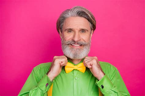 Closeup Photo Of Nice Stylish Grandpa Positive Facial Expression Ideal