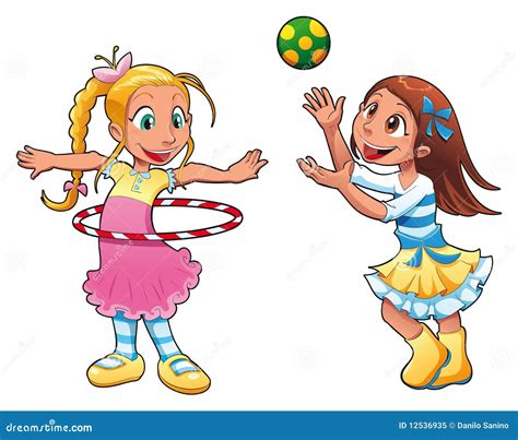 Twee Meisjes Spelen Vector Illustratie Illustration Of Oefening