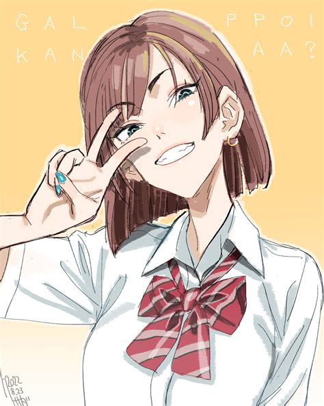 Safebooru 1girl Aqua Eyes Bangs Blue Nails Bob Cut Breasts Brown Hair