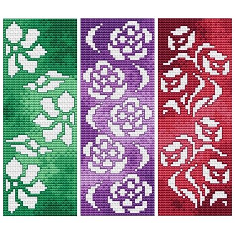 Set Of 3 Cross Stitch Bookmark Pattern In Assisi Style Etsy