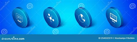 set isometric data analysis pie chart infographic and mind map icon
