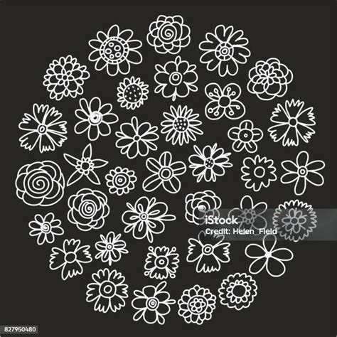 Satz Von Doodle Skizze Blumen Sammlung Von Doodle Blumen Icons