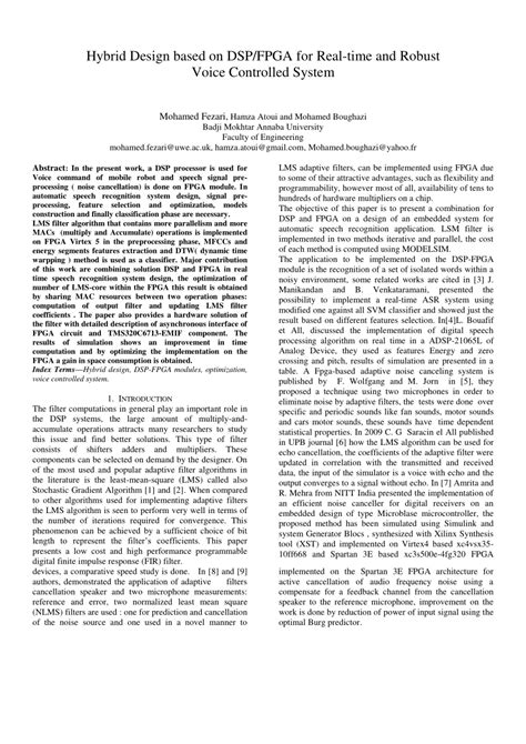 Pdf Hybrid Design Based On Dspfpga For Real Time And Robust Voice