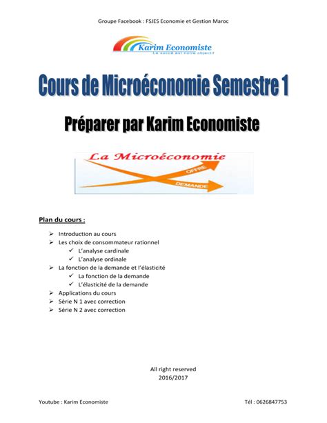 Cours Micro Conomie 1 Karim Economiste