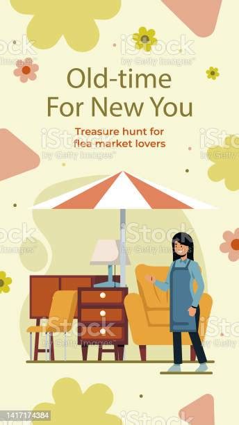 중고 벼룩 시장 이벤트에 대한 플랫 포스트 스토리 세트 벡터 일러스트 레이 션 벼룩 시장에 대한 스톡 벡터 아트 및 기타 이미지 벼룩 시장 흰색 배경 개념 Istock