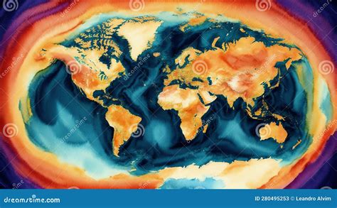 Vibrant Watercolor World Map With Detailed Bordersai Generated Stock