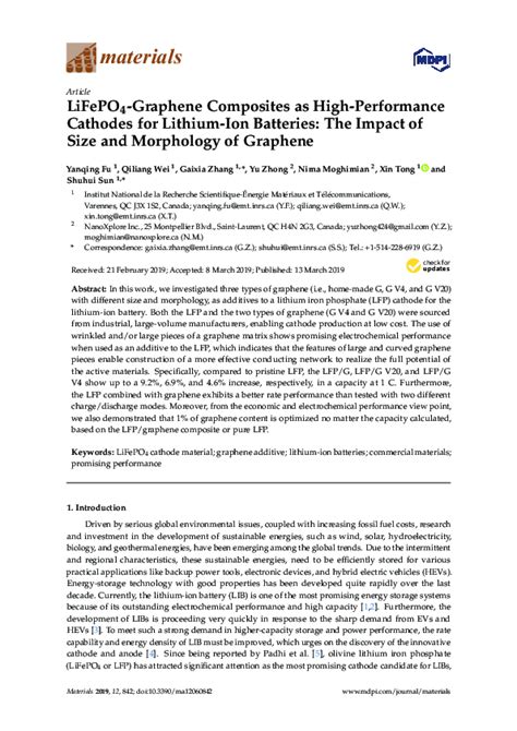 Pdf Lifepo4 Graphene Composites As High Performance Cathodes For