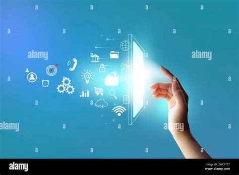 Digital Marketing Network Connection Concept Hand Touching Visual Screen And Icon Customer