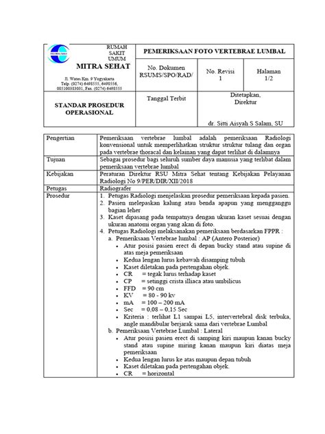 Pemeriksaan Foto Vertebrae Lumbal Pdf