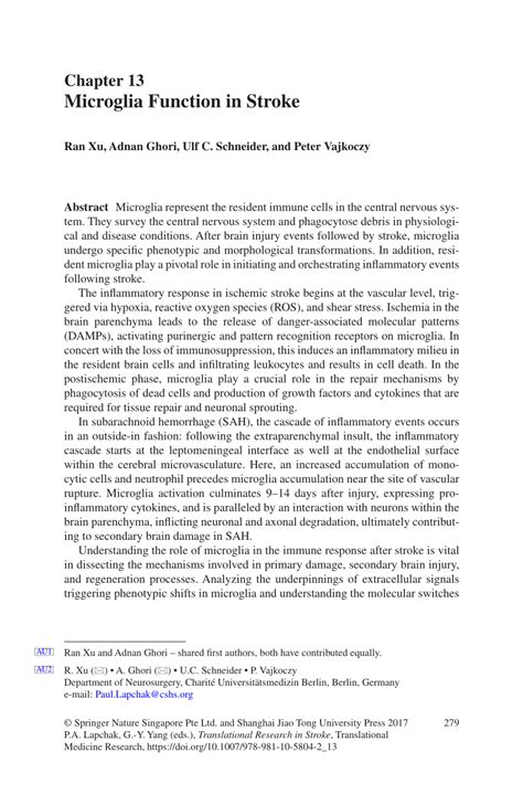 Pdf Microglia Function In Stroke