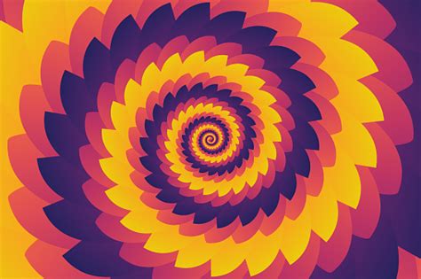 노란색 분홍색 자주색 그라디언트 꽃잎이있는 특이한 꽃의 아름다운 추상 그림 표지 전단지 또는 배너에 대한 템플릿 기하학적 나선형 패턴 벡터 Esp 10 0명에 대한 스톡