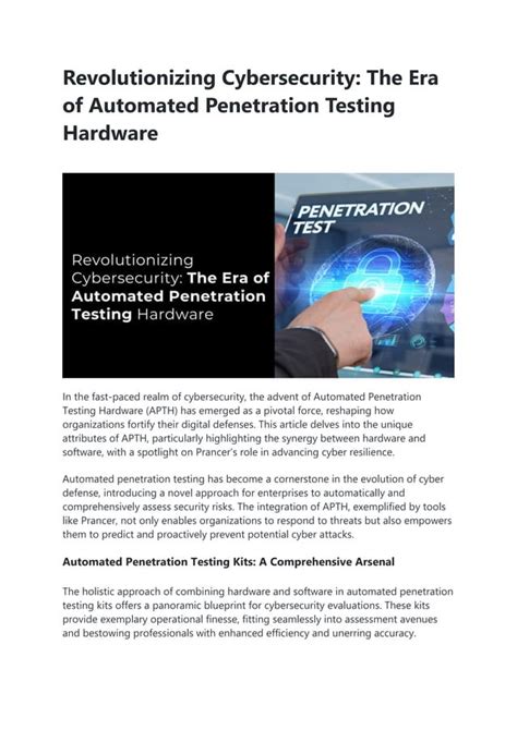 Revolutionizing Cybersecurity The Era Of Automated Penetration Testing