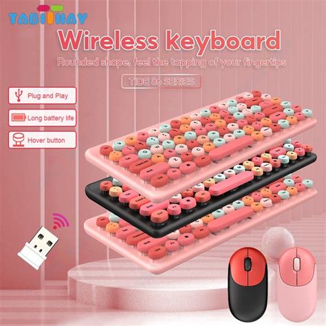Jual Colorful Wireless Keyboard Mouse Set Wireless Bluetooth Rechargeable Silent Click Gaming