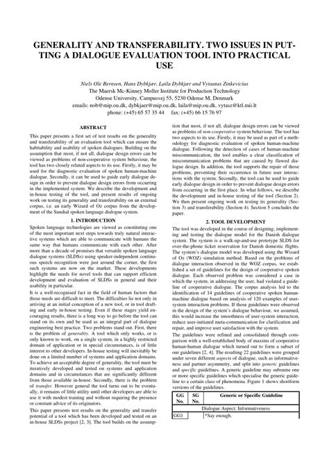 Pdf Generality And Transferability Two Issues In Putting A Dialogue