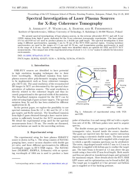 Pdf Spectral Investigation Of Laser Plasma Sources For X Ray