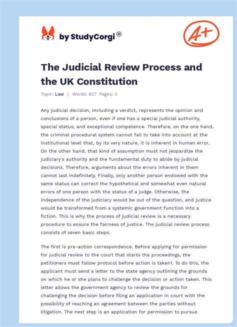 The Judicial Review Process And The Uk Constitution Free Essay Example