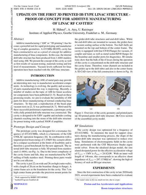 Pdf Update On The First 3d Printed Ih Type Linac Structure Proof Of