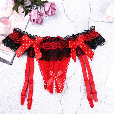 Sexy Damen Unterwäsche Schritt Offen G String Perlen Slip Tangas Mit