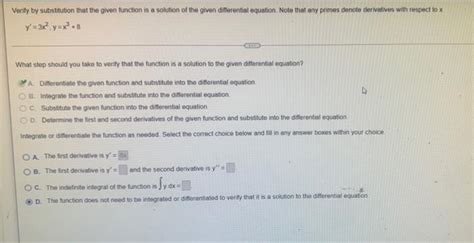 solved verity by substitution that the given function is a