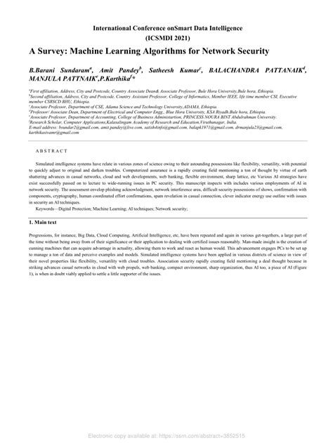 pdf a survey machine learning algorithms for network security
