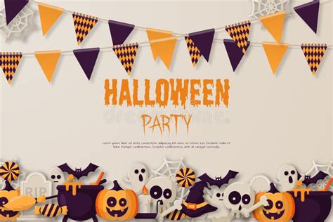 Happy Halloween Party Poster Paper Art Style Stock Vector