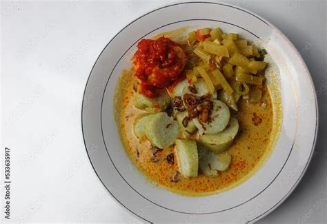 Lontong Sayur Or Vegetable Rice Cake Is An Indonesian Traditional Rice Dish Made Of Pieces Of