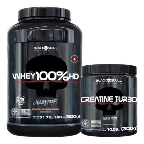 Kit Black Skull Whey 3w 100 Hd 900g Creatina Turbo 300g Sabor