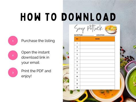 Soup Potluck Sign Up Sheet Pdf Printable And Fillable Soup Sign Up Sheet