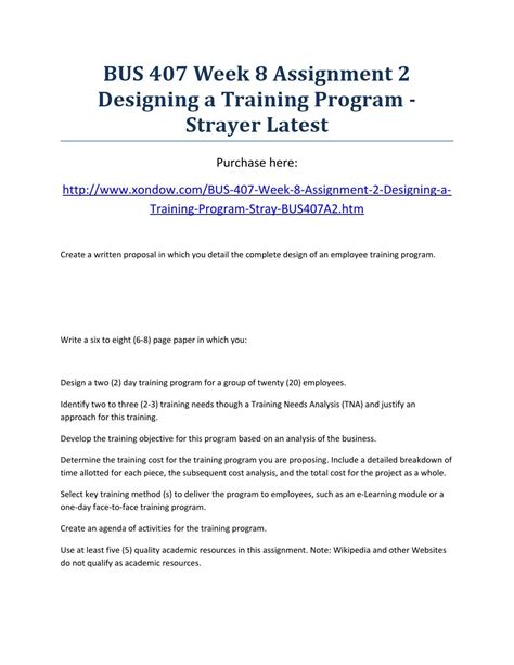 Bus 407 Week 8 Assignment 2 Designing A Training Program Strayer Latest